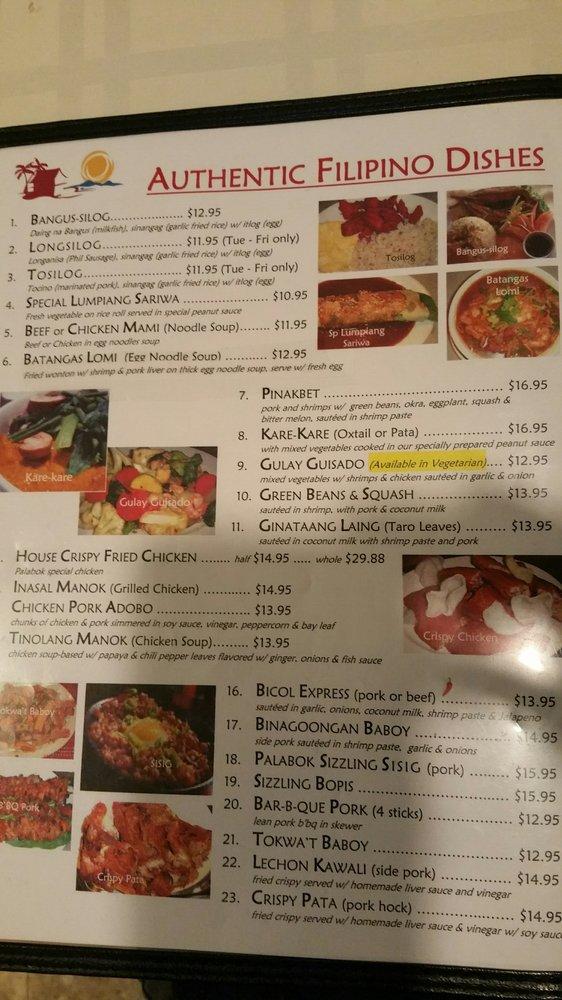 Menu at Palabok House restaurant, Edmonton