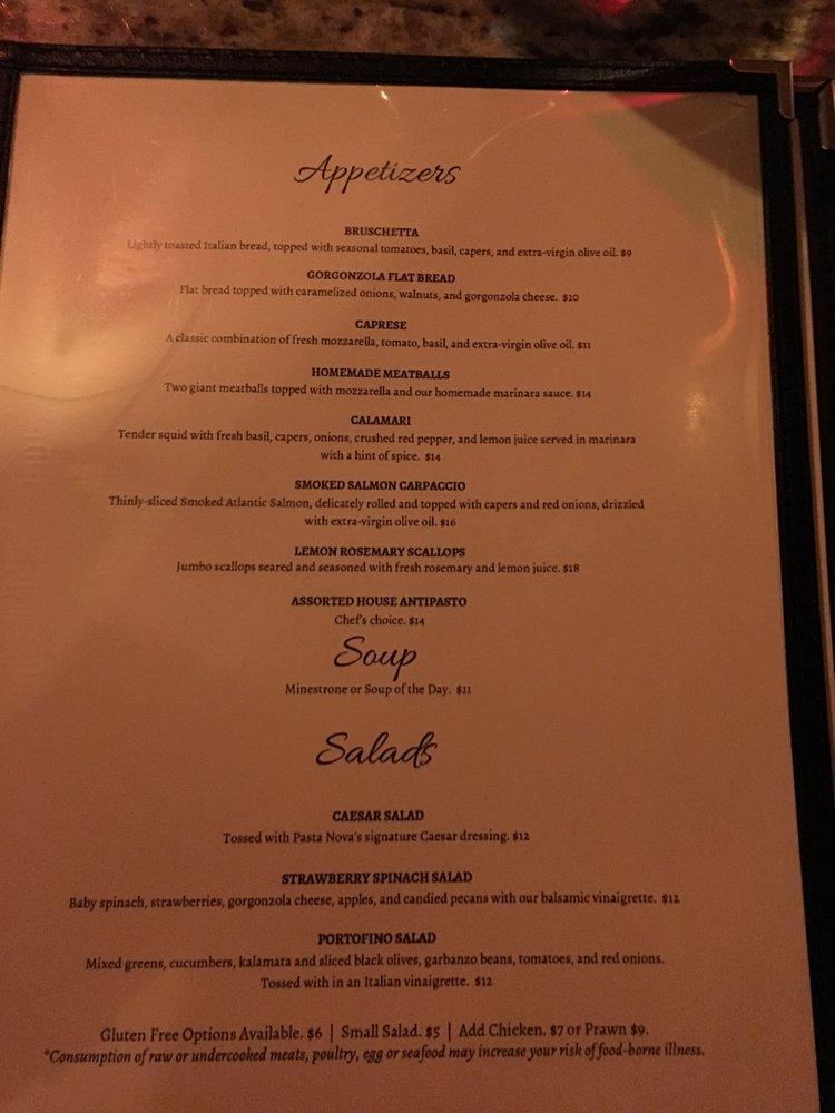 Menu at Pasta Nova Italiano restaurant, Woodinville