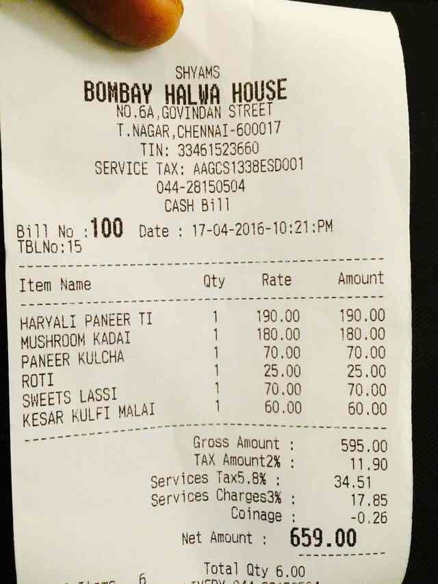 Menu at Shyam's Bombay Halwa House, Chennai, No. 6