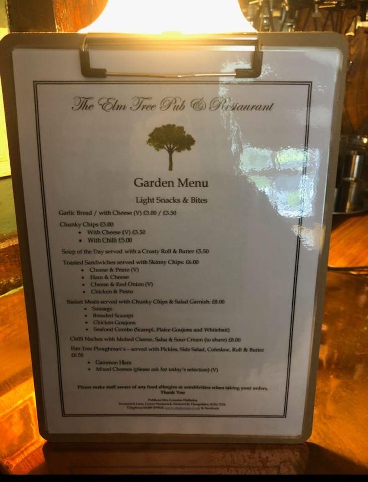 Menu at The Elm Tree Inn pub & bar, Southampton, 1 Swanwick Ln
