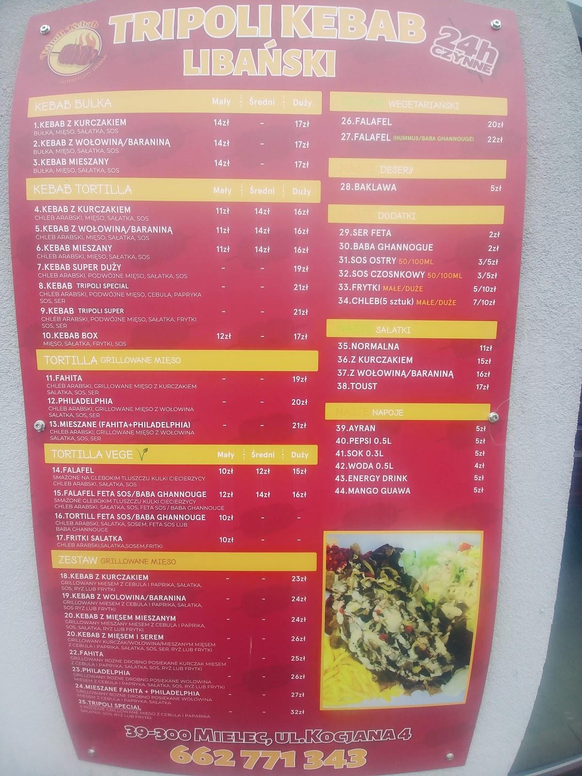 Menu at Tripoli Kebab Mielec restaurant, Mielec