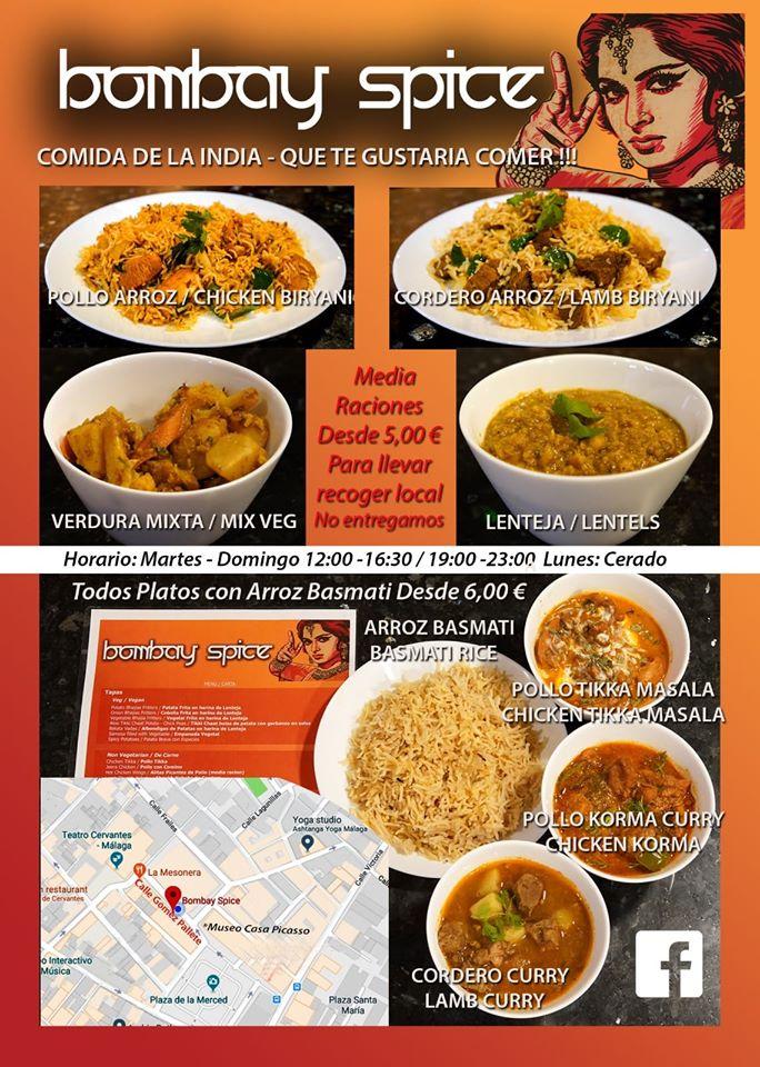 Menu at Bombay Spice restaurant, Málaga