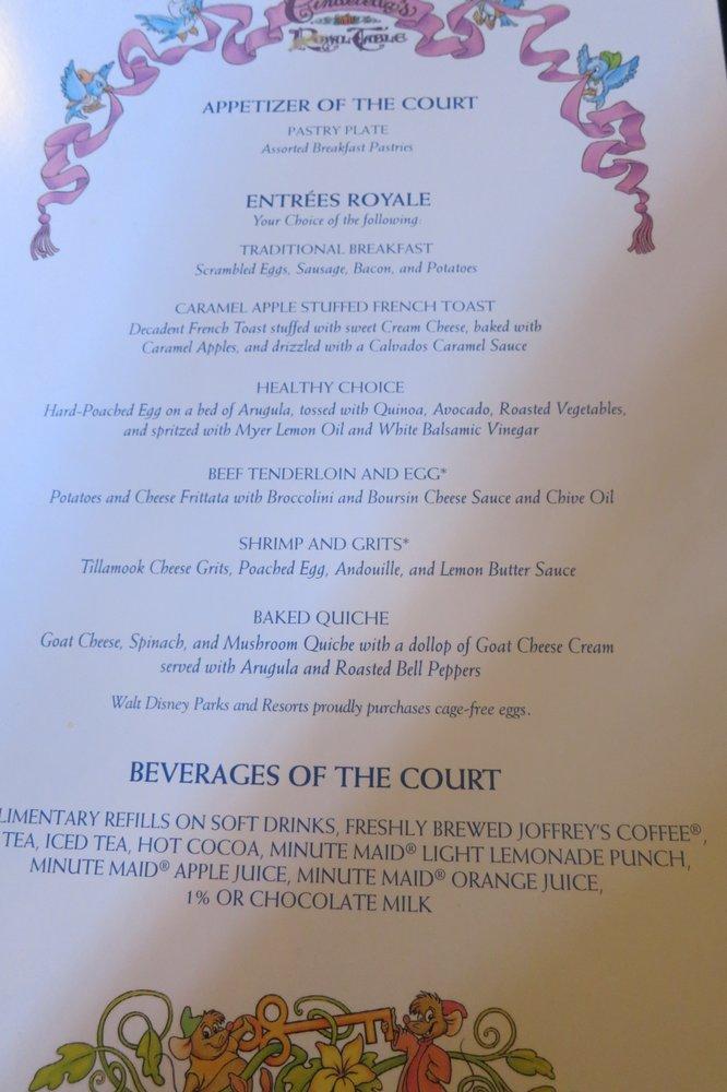Menu at Cinderella's Royal Table restaurant, Orlando, W Monorail Way