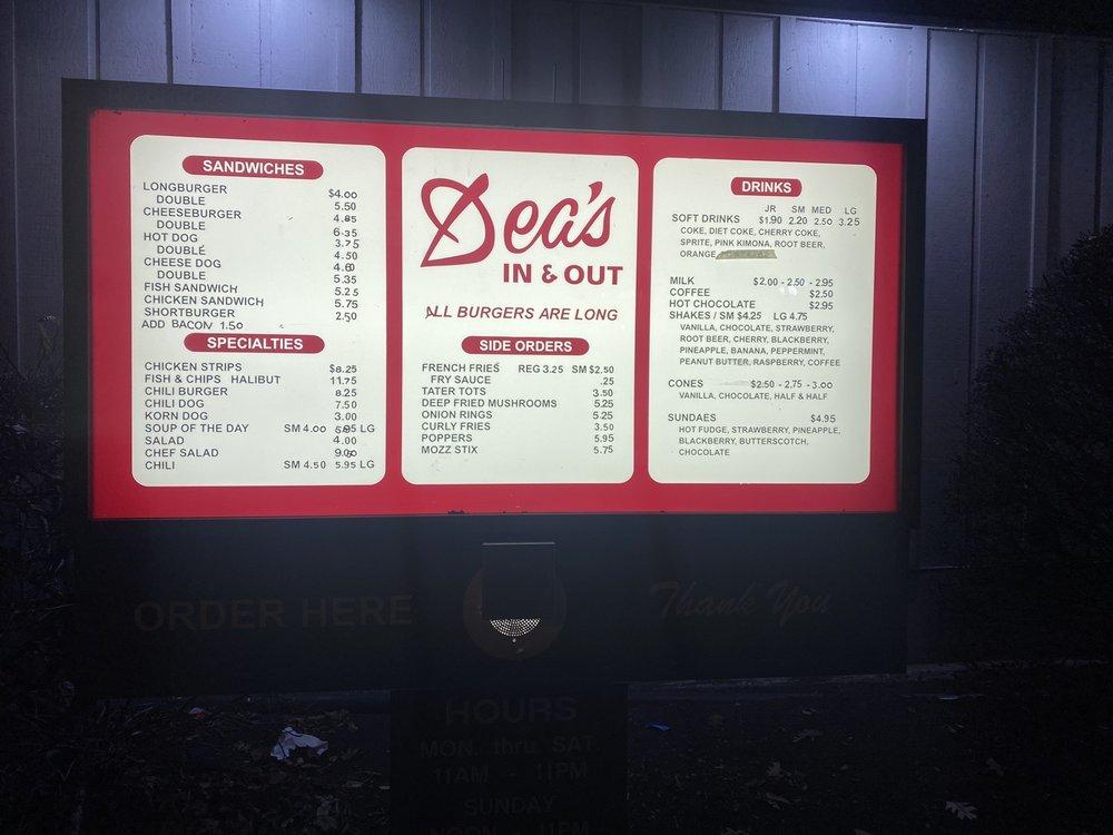 Menu at Dea's In & Out restaurant, Gresham