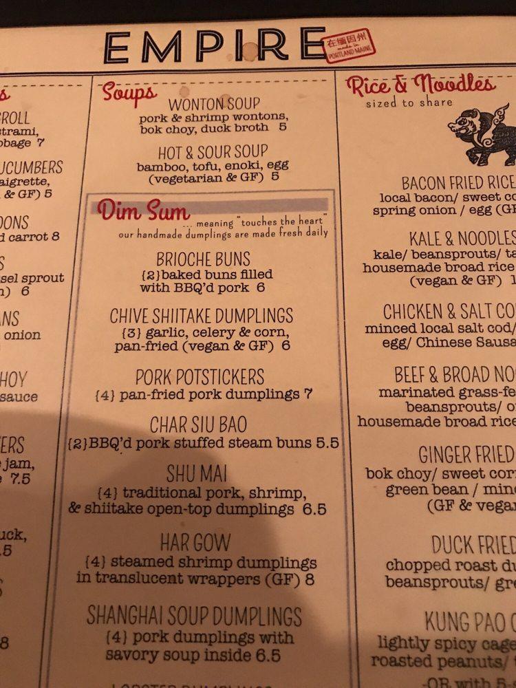 Menu at Empire Chinese Kitchen restaurant, Portland