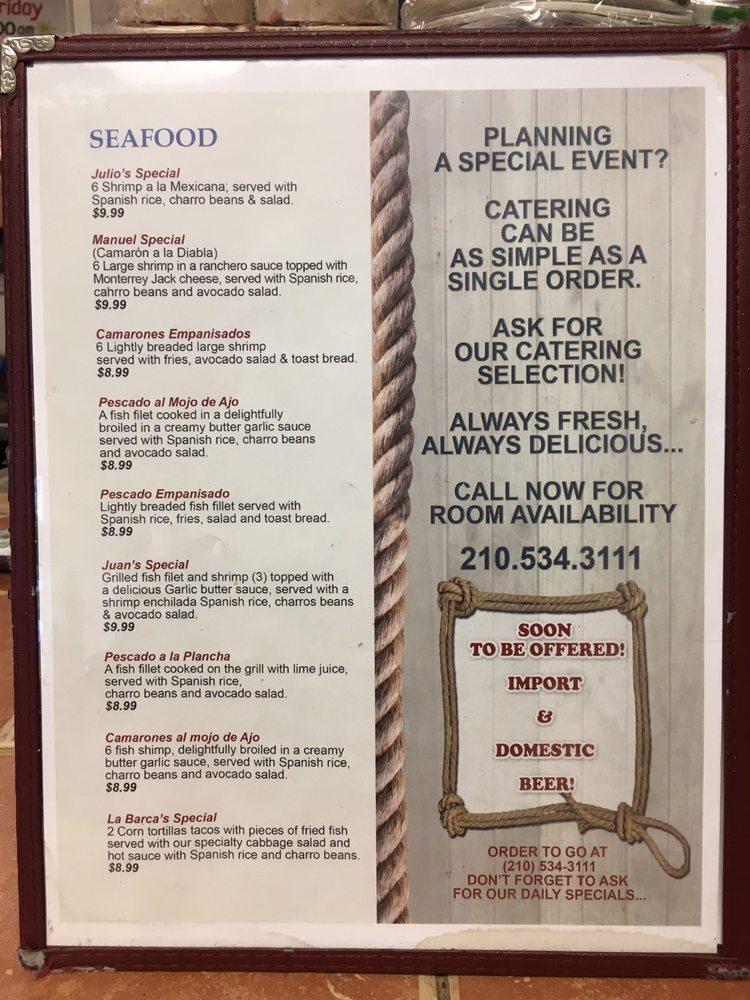Menu at La Barca De Jalisco, San Antonio