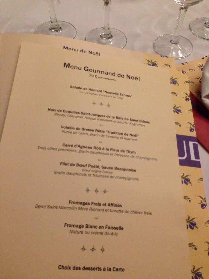 Menu at Le Sud restaurant, Lyon