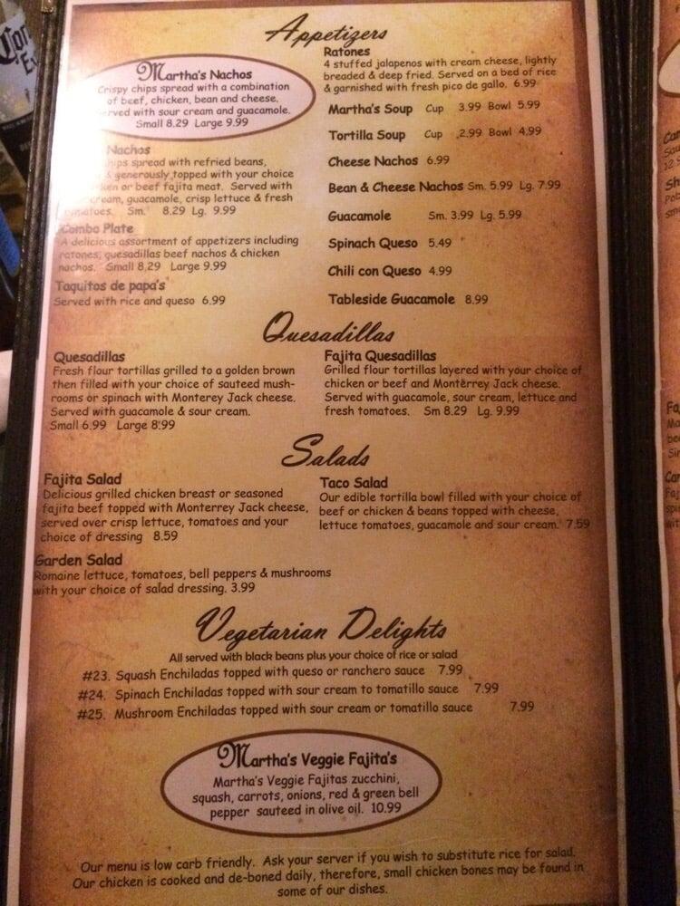 Menu at Martha's Mexican Cocina! restaurant, Fort Worth
