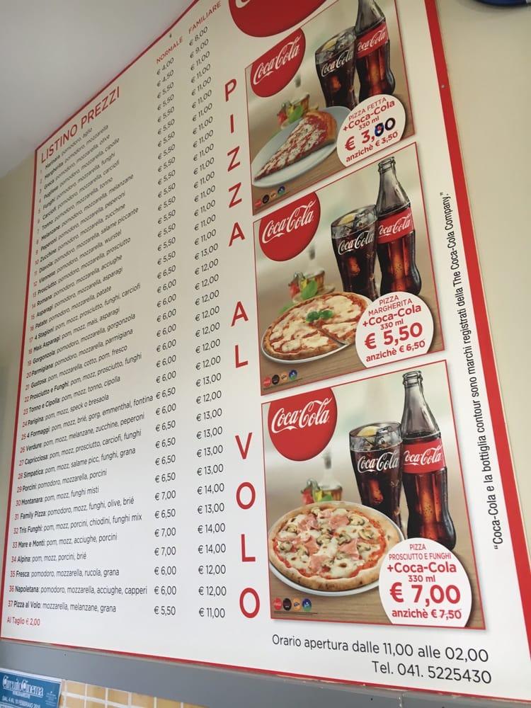 Menu da Pizza al Volo pizzeria, Venezia