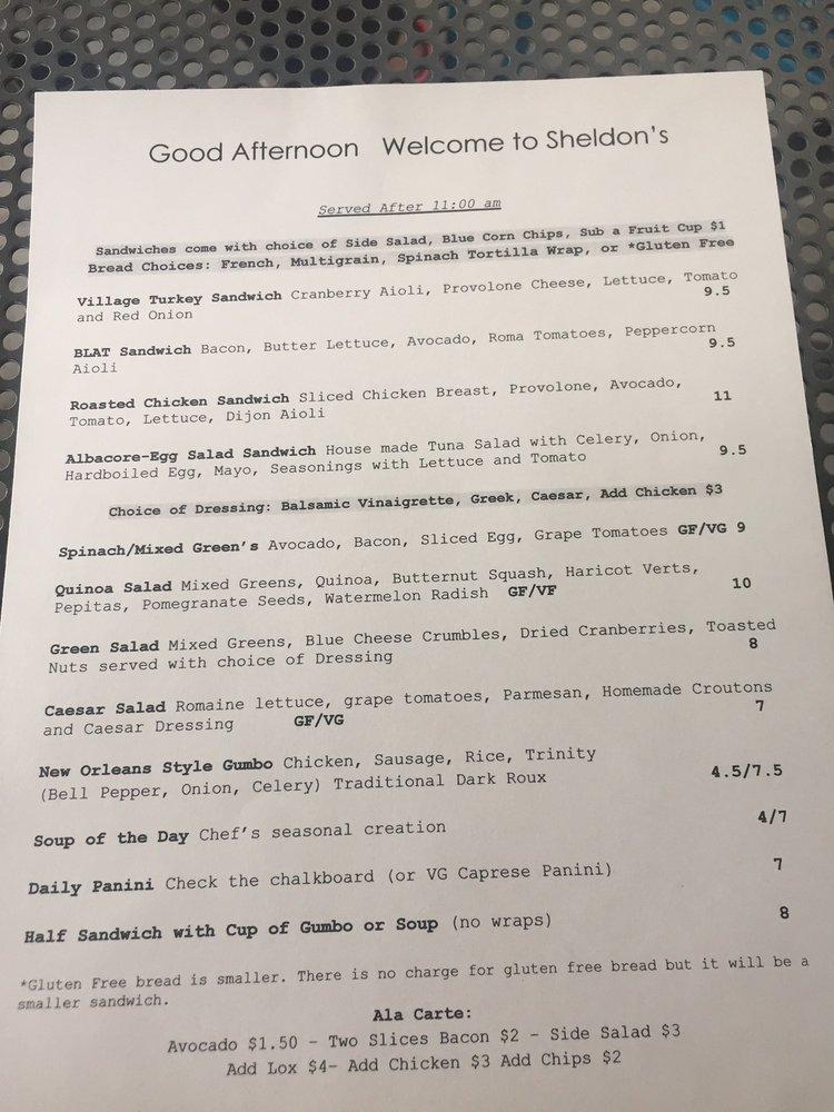 Menu at Sheldon's Service Station cafe, La Mesa