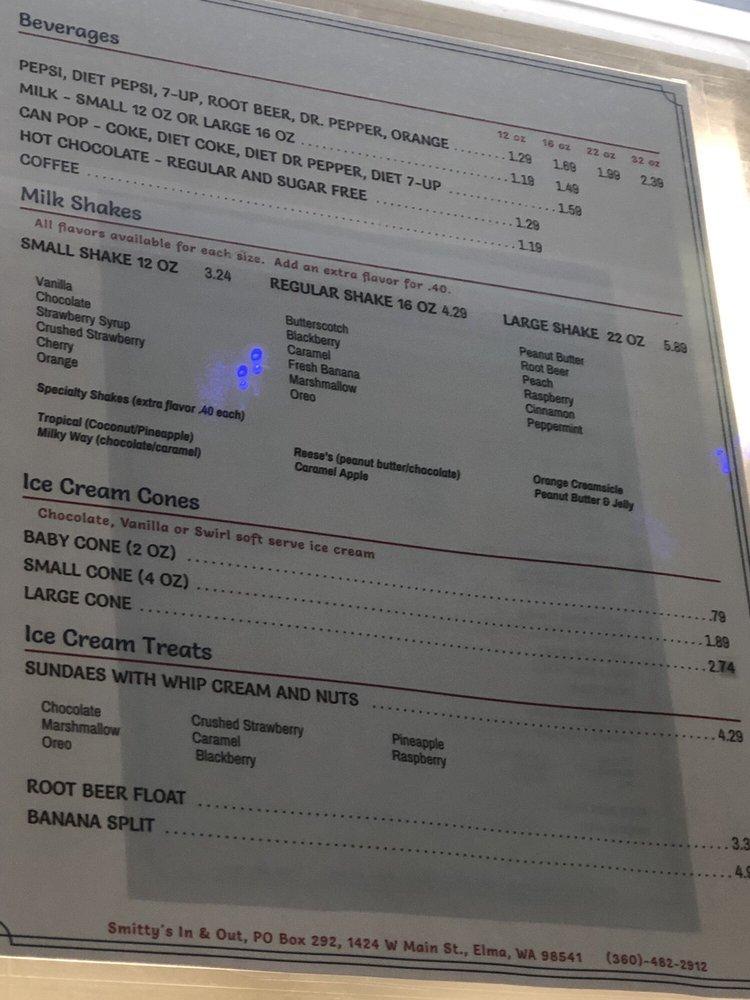 Menu at Smittys In & Out fast food, Elma