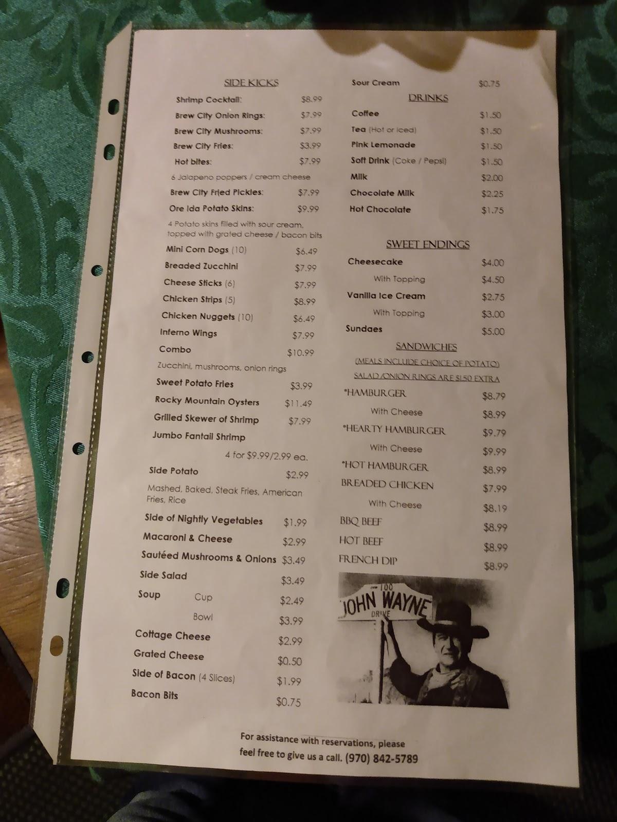 Menu at True Grits Steakhouse, Brush