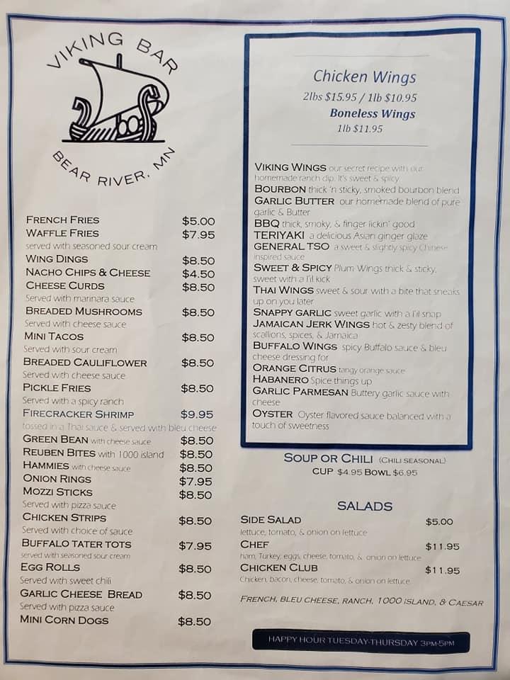 Menu at Viking Bar, USA, Hwy 22