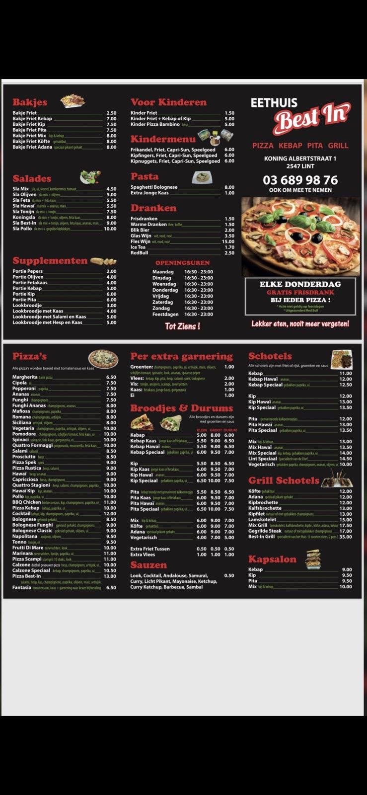 Menu at Best-In, Lint