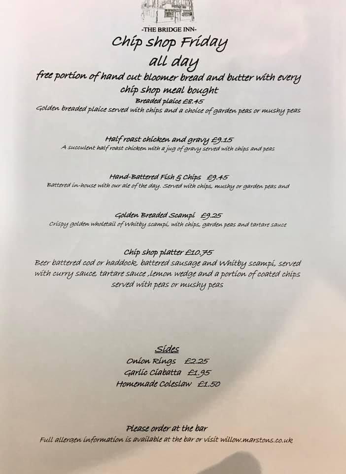 Menu at Bridge Inn pub & bar, Brewood