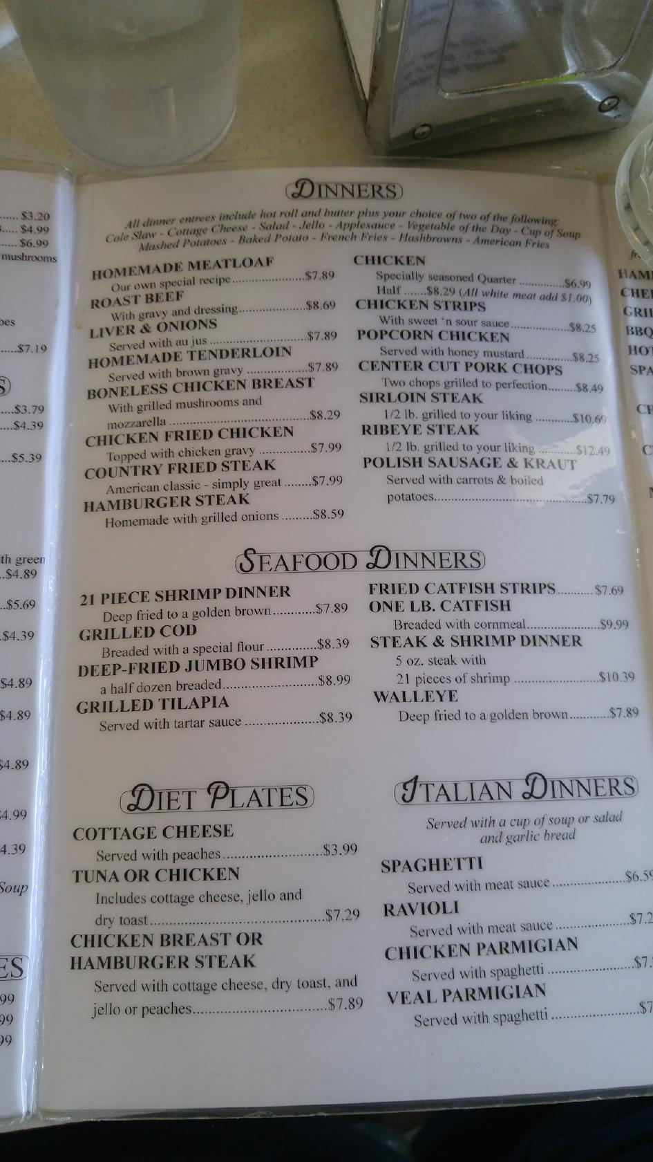 Menu at Cobbler Corner restaurant, Pekin