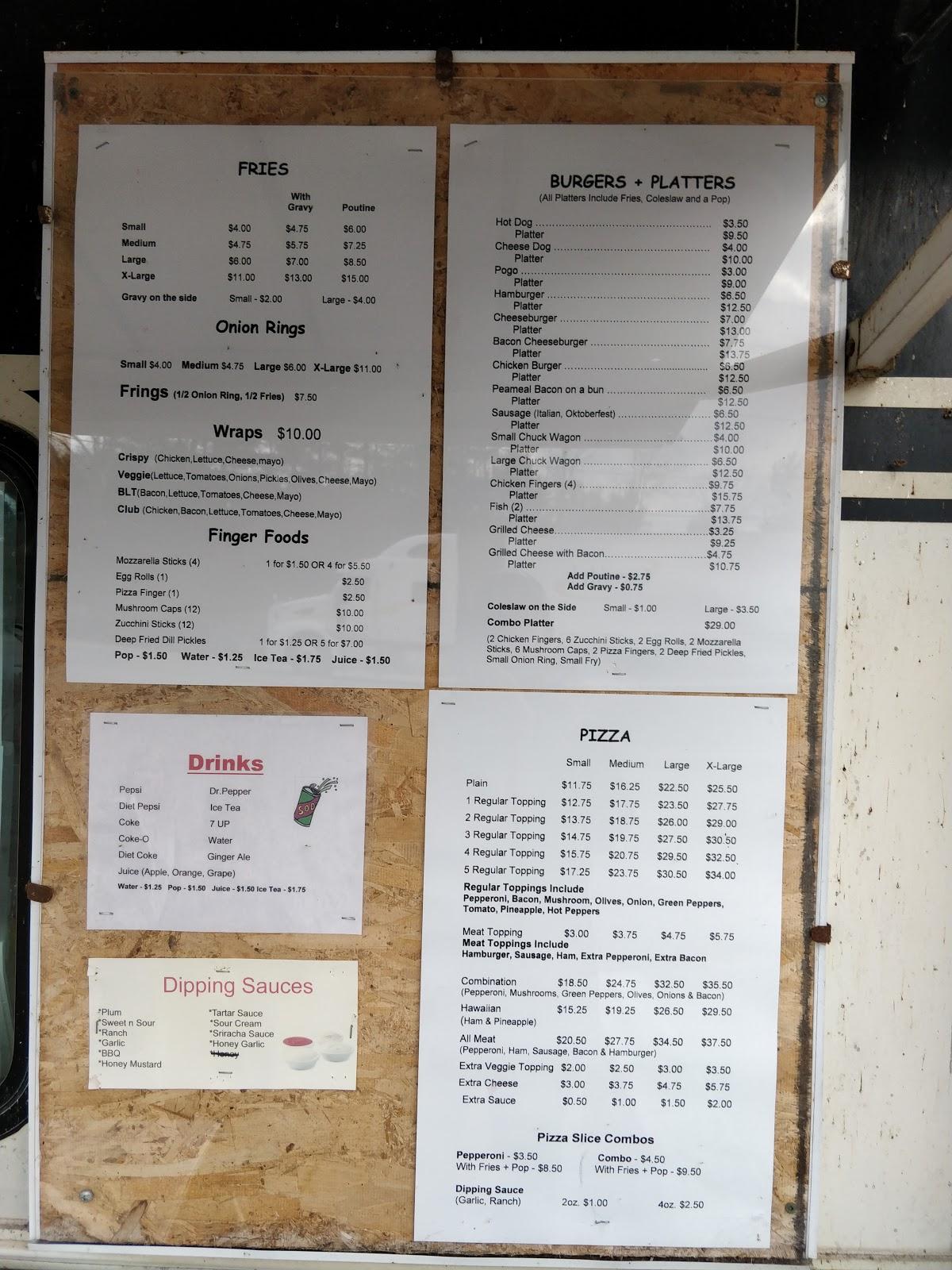 Menu at Dan's Pizza restaurant, Cobden