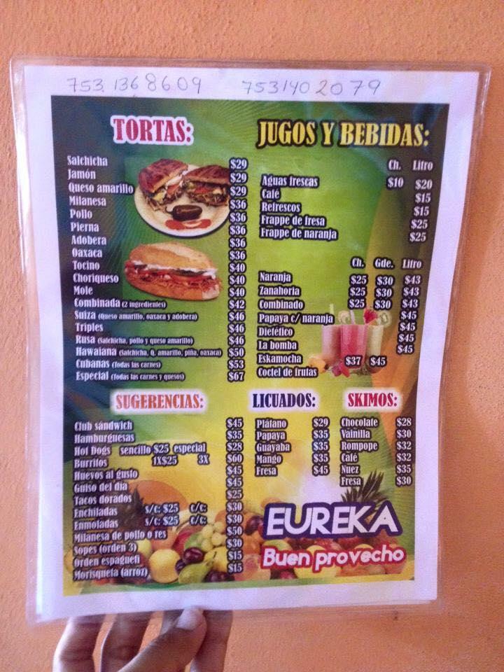 Menu at Eureka Restaurant, Lázaro Cárdenas