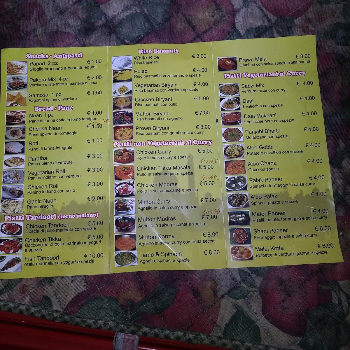 Menu at India's Fast Food & Take Away, Pavia