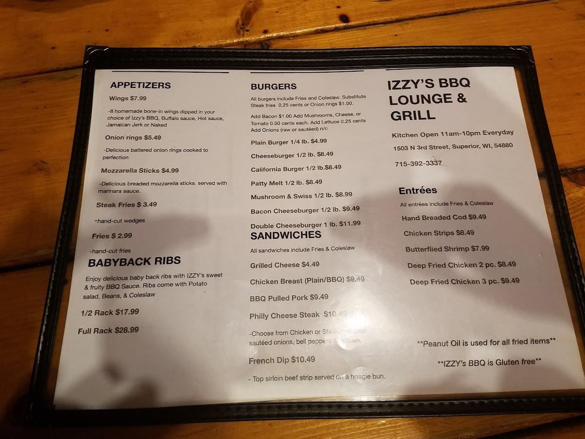 Menu at Izzy's BBQ Lounge & Grill, Superior