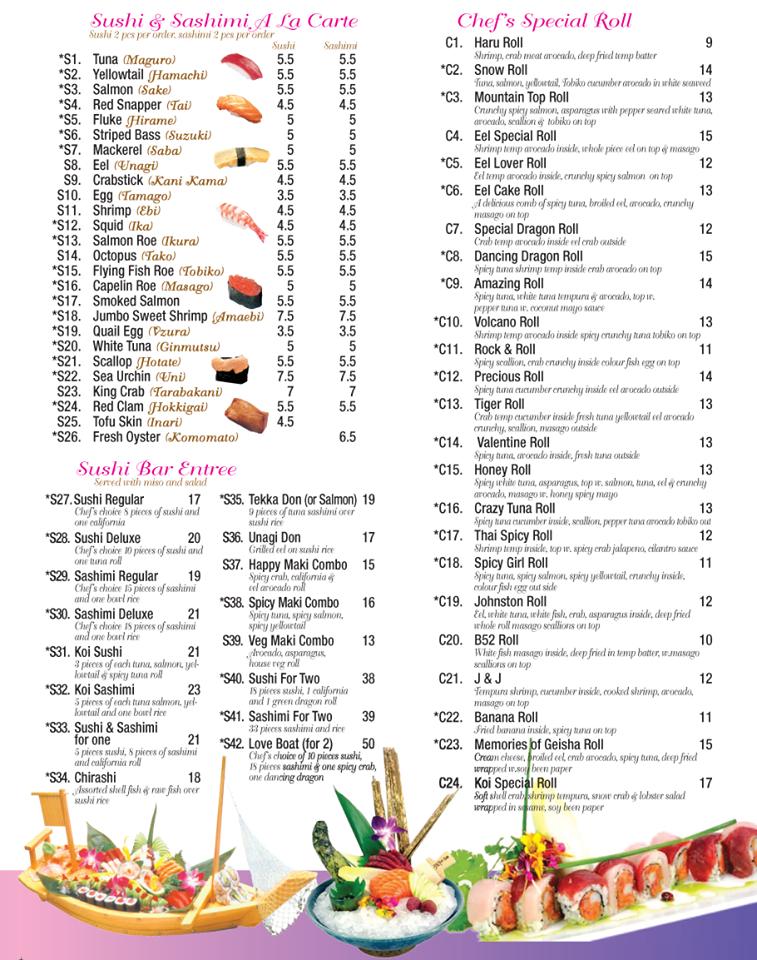 Menu at Koi Japanese Cuisine restaurant, Westerly
