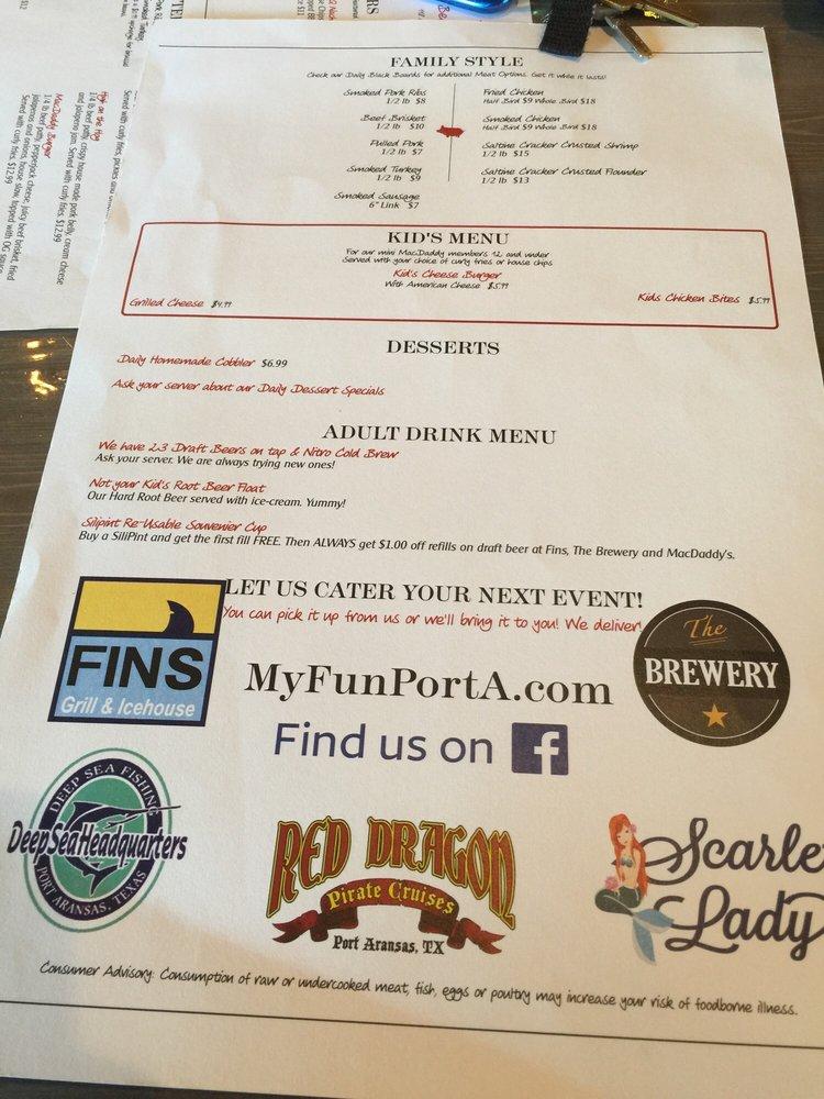Menu at MacDaddy's Family Kitchen BBQ, Port Aransas