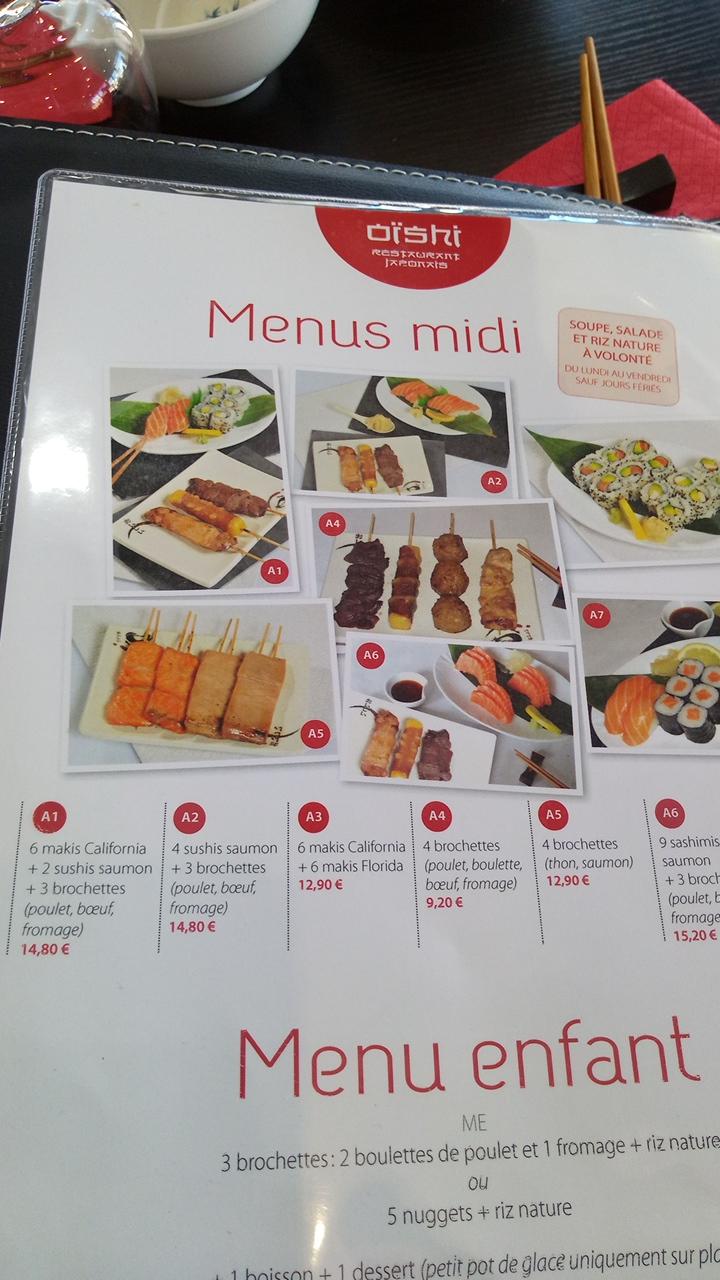 Menu at Oishi restaurant, Issoire