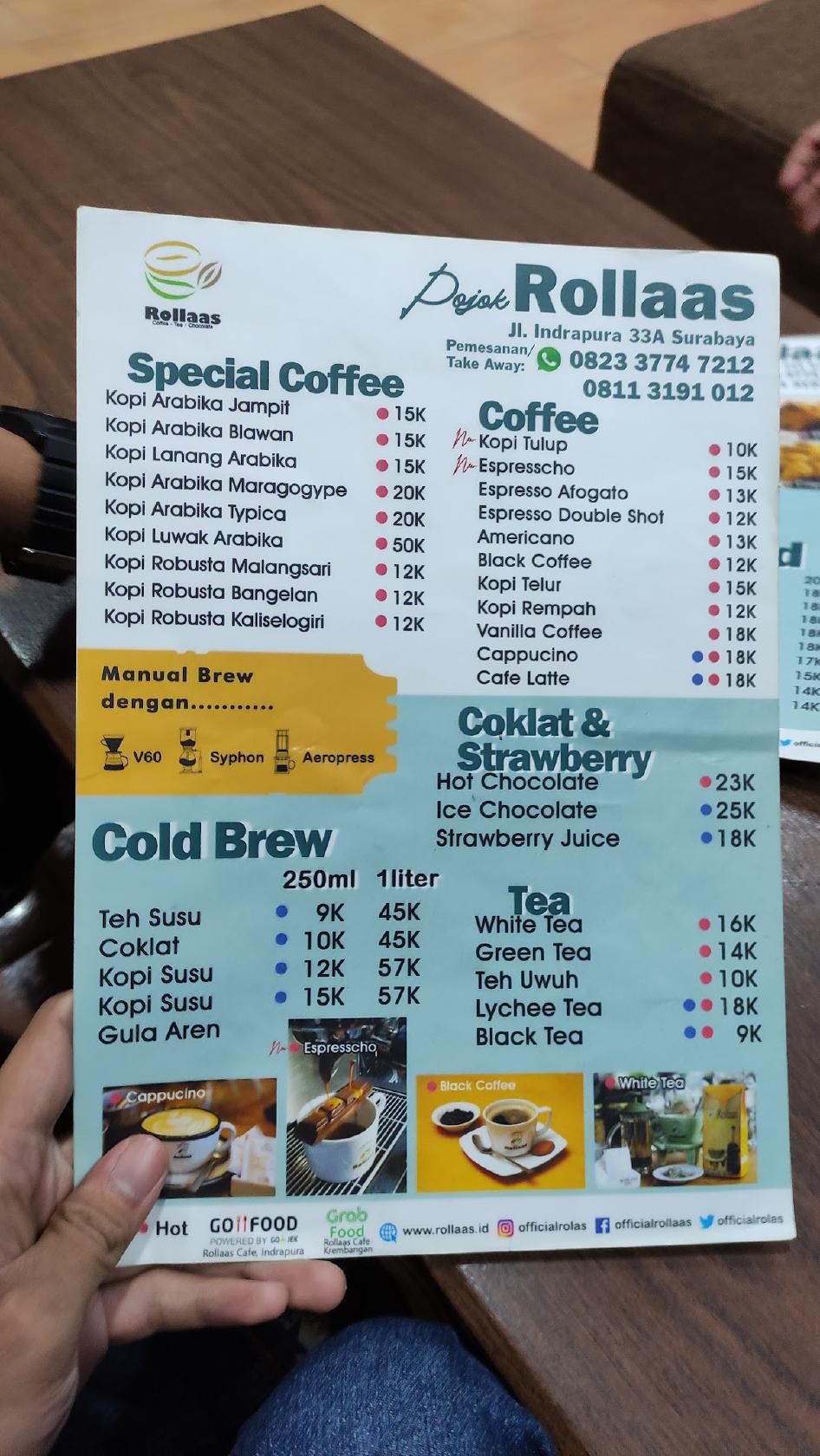 Carta del café Rollaas Coffee and Tea, Surabaya, Jl. Indrapura No.33A