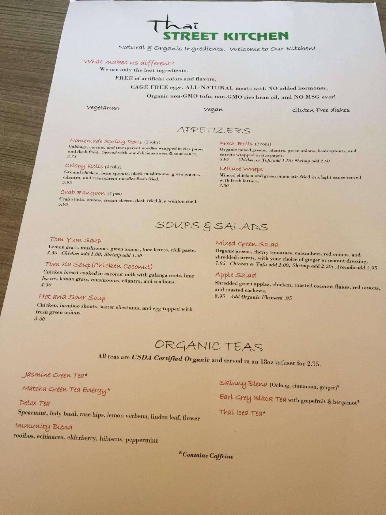 Menu at Thai Street Kitchen restaurant, Bloomfield Hills