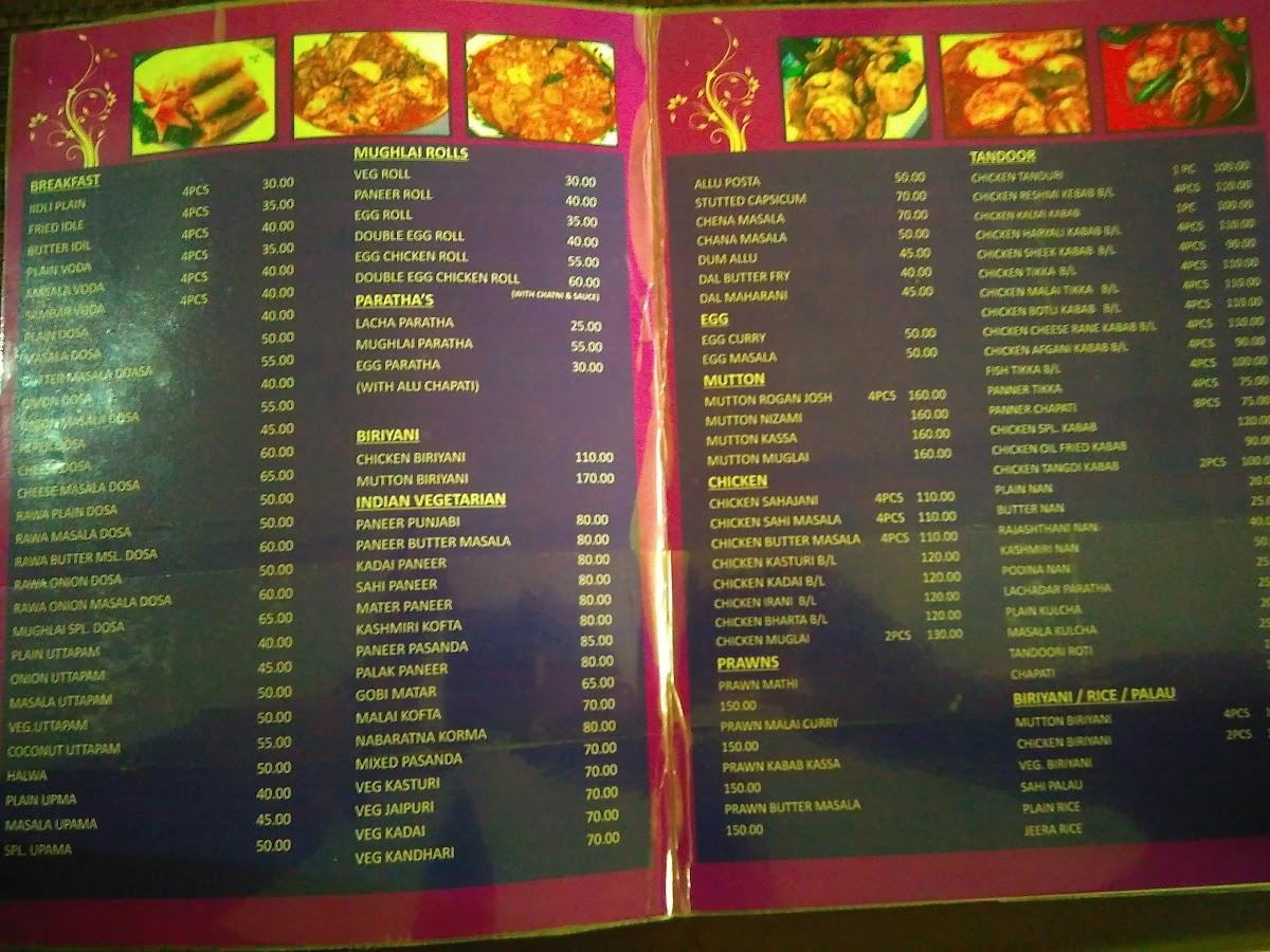 Menu at The Mughlai, Bhubaneswar, opposite venkateswer English medium