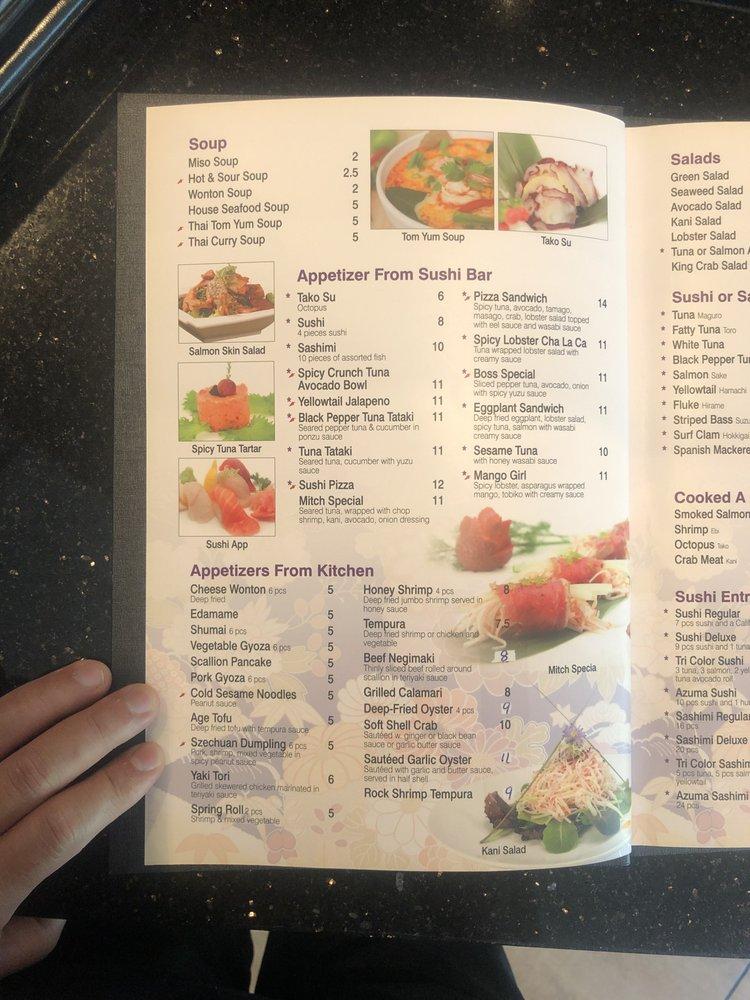 Menu at Azuma Sushi restaurant, Huntington