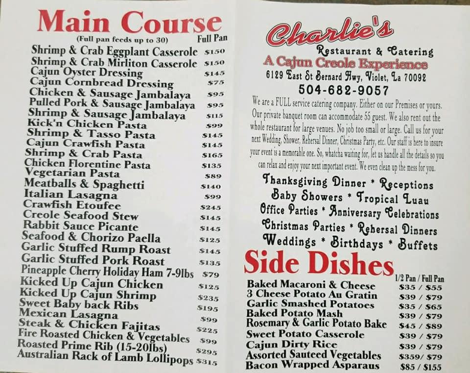 Menu at Charlie's Restaurant-Catering, Violet
