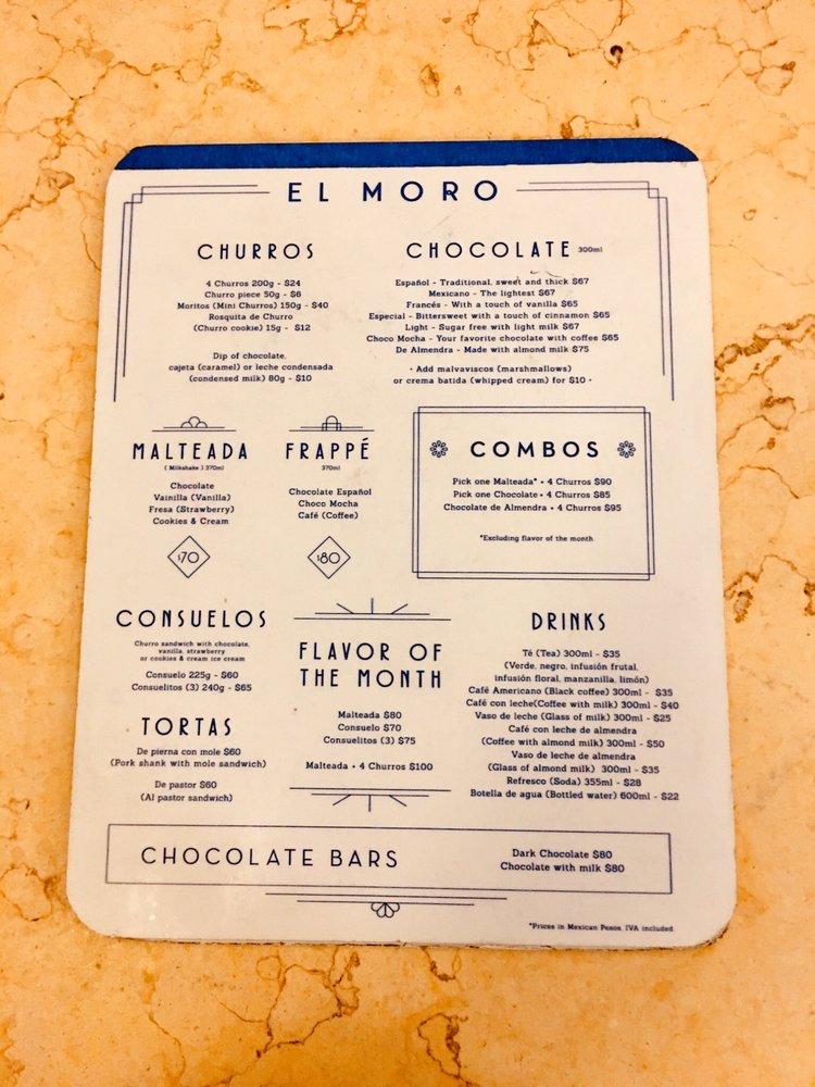 Carta del café Churrería El Moro Centro, Ciudad del México, Eje Central ...