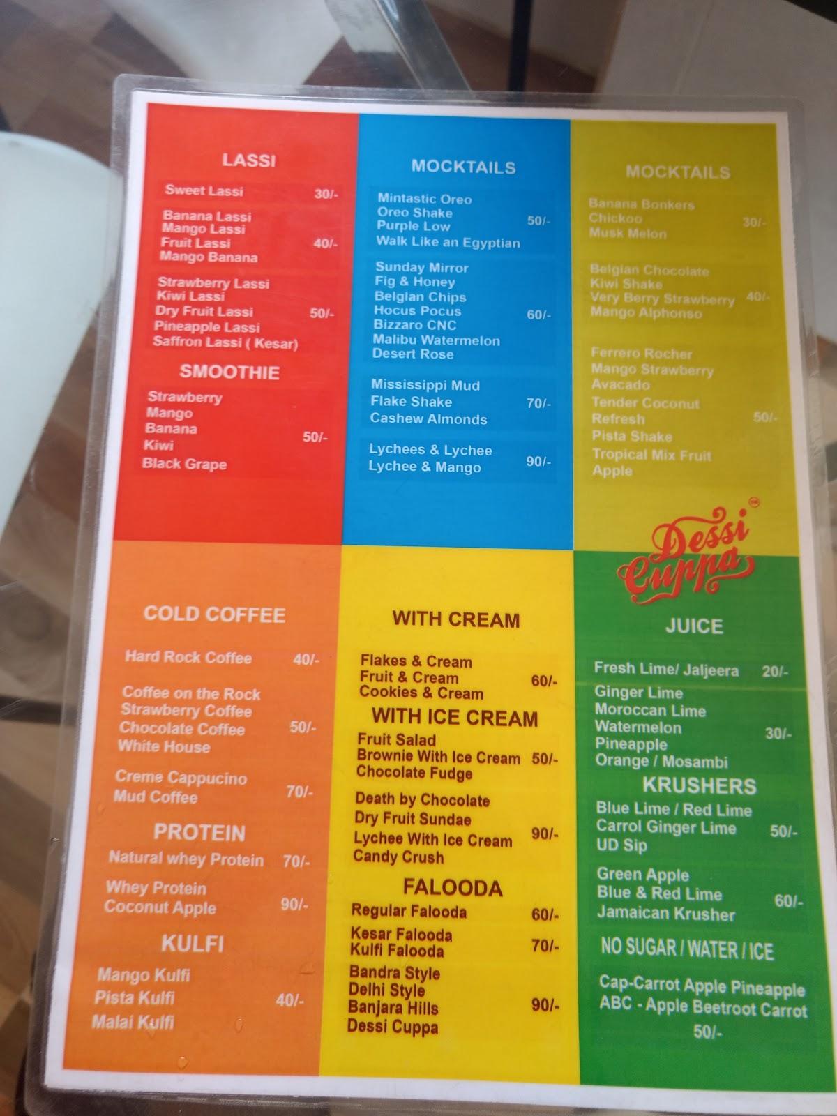 Menu at Dessi Cuppa, Pattambi