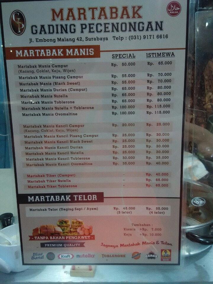 Menu at Martabak Asli Pecenongan 78, Surabaya, Jl. Embong Malang No.78 A