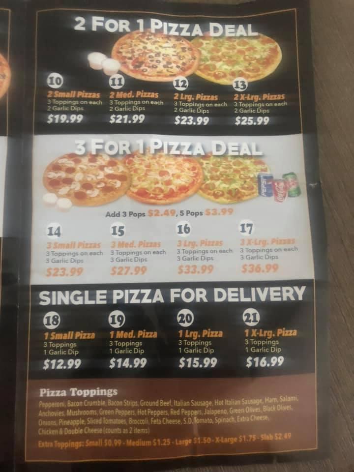 Menu at Original Pizza pizzeria, Hamilton