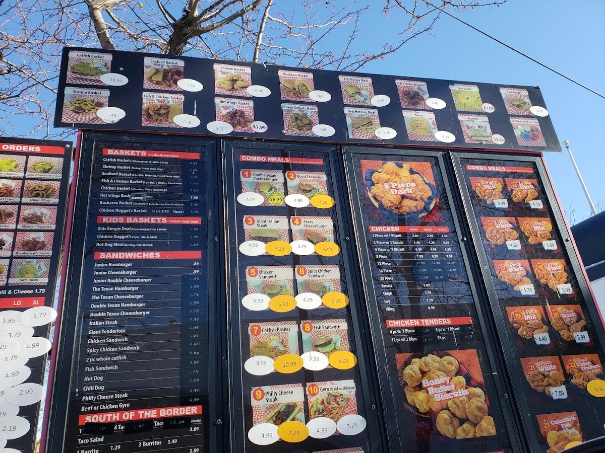 Menu at Texas Toms restaurant, Kansas City, Independence Ave