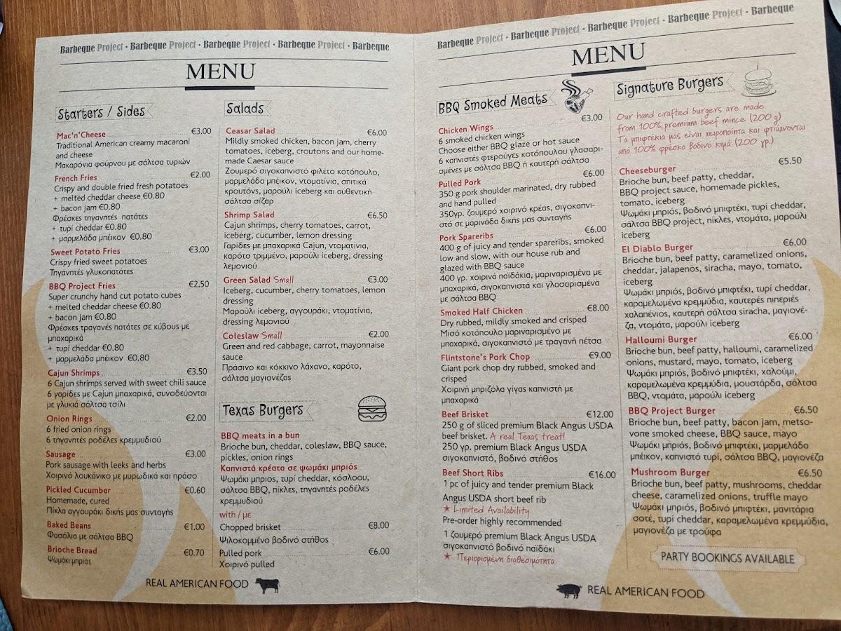 Menu at BARBEQUE PROJECT, Larnaca