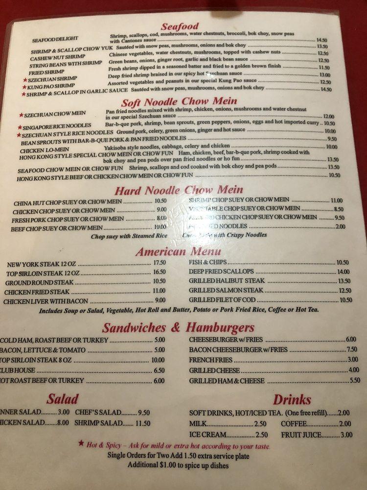 Menu at China Hut restaurant, Grants Pass