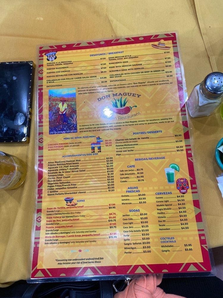 Menu at Don Maguey Mexican Restaurant, Miami