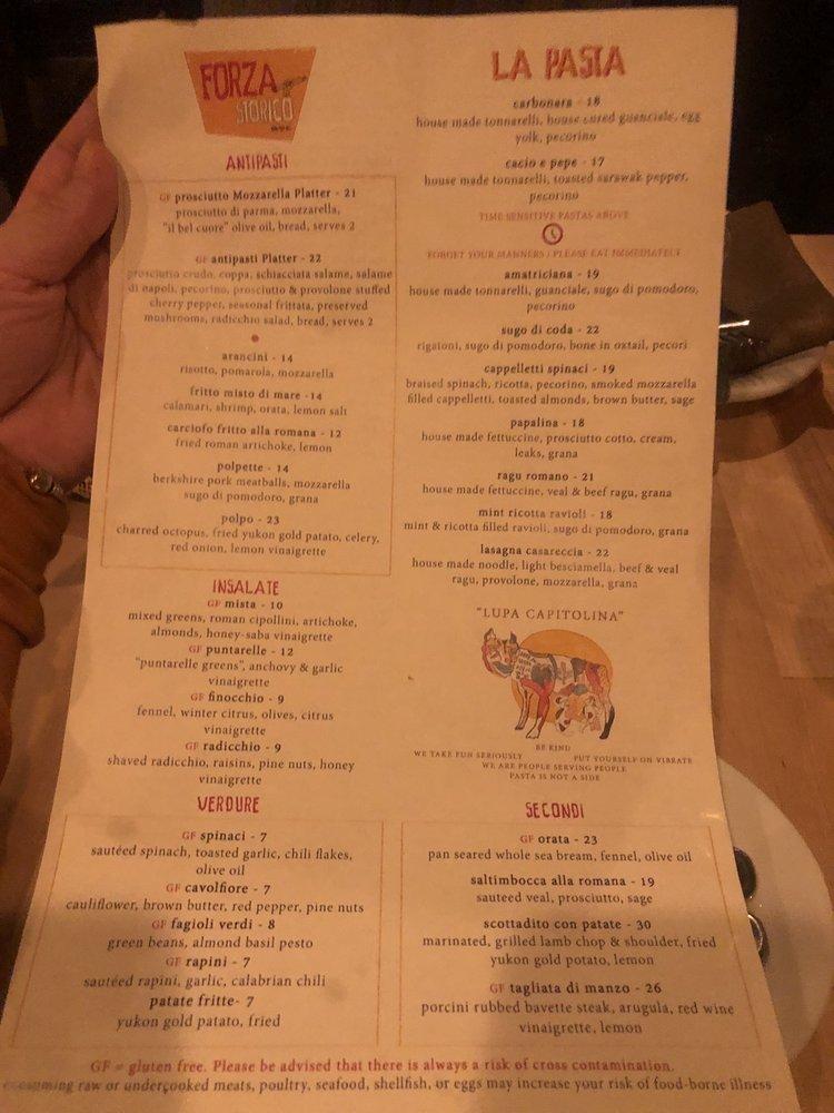 Menu at Forza Storico pub & bar, Atlanta