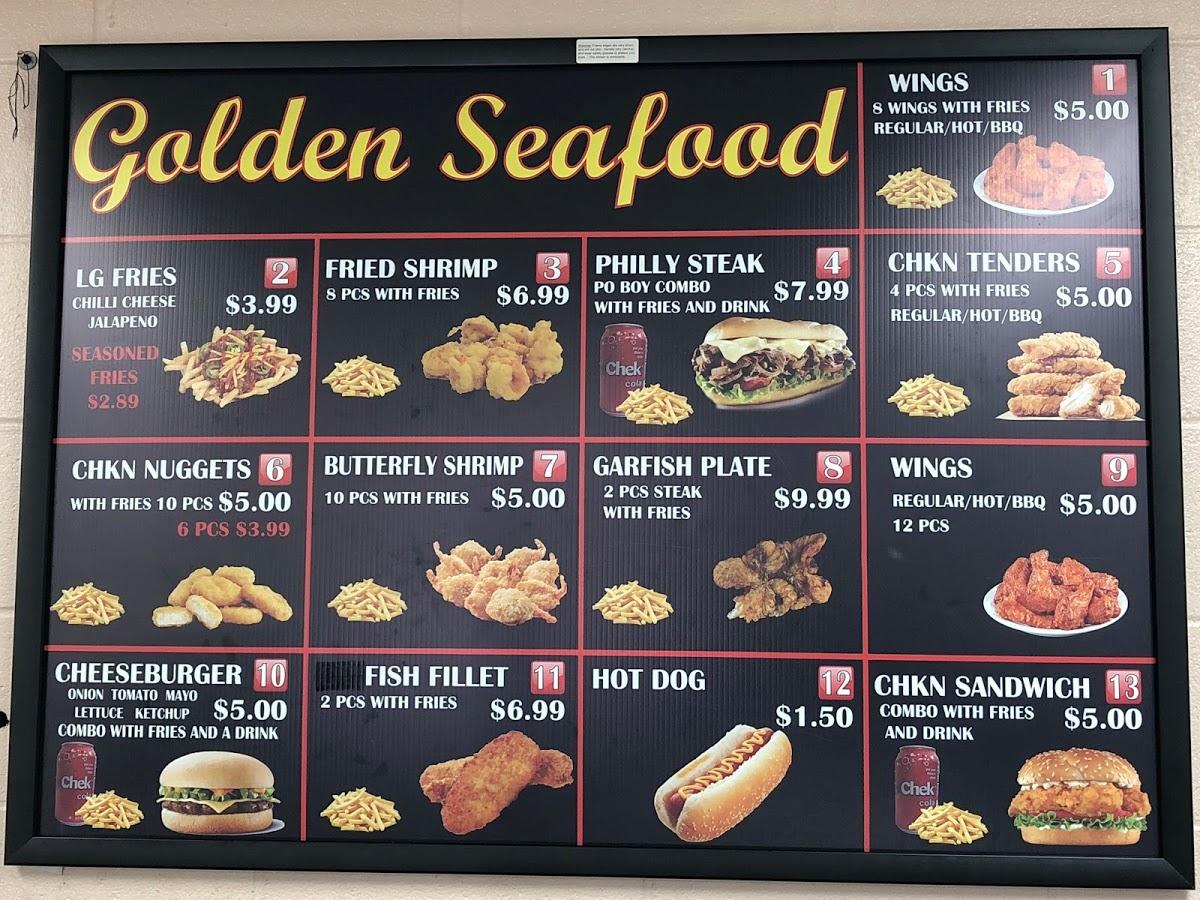 Menu at Golden Seafood restaurant, Eunice