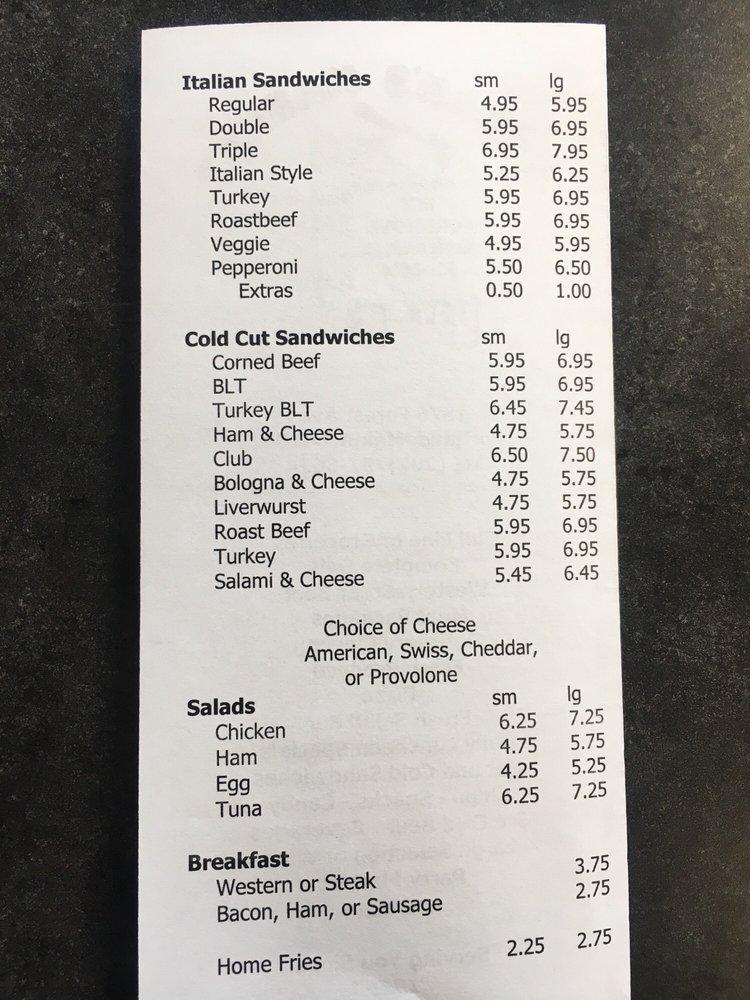 Menu at Moran's Market pizzeria, Portland