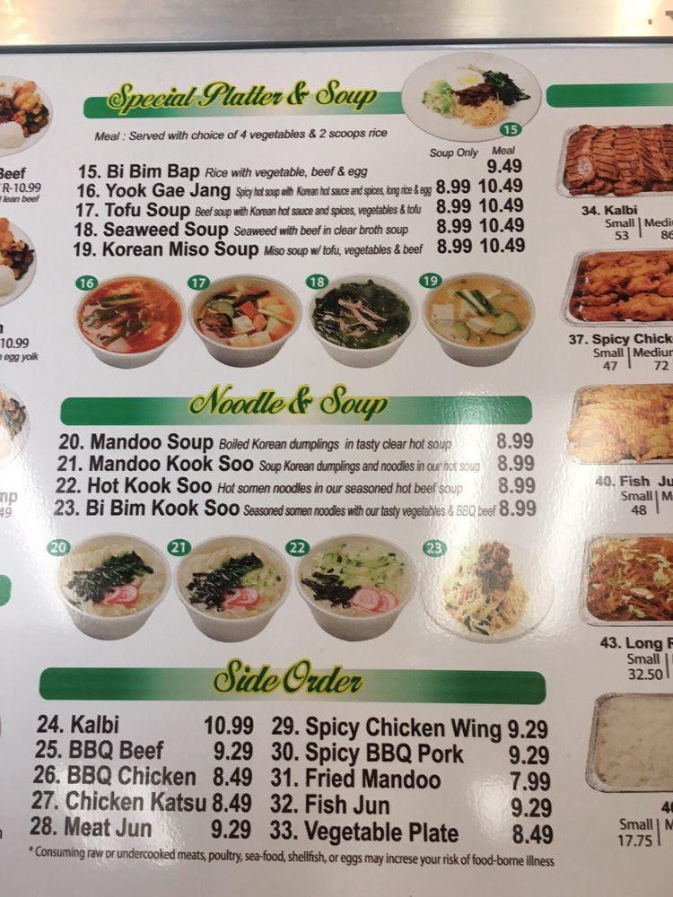Menu at Ono Korean BBQ, Honolulu