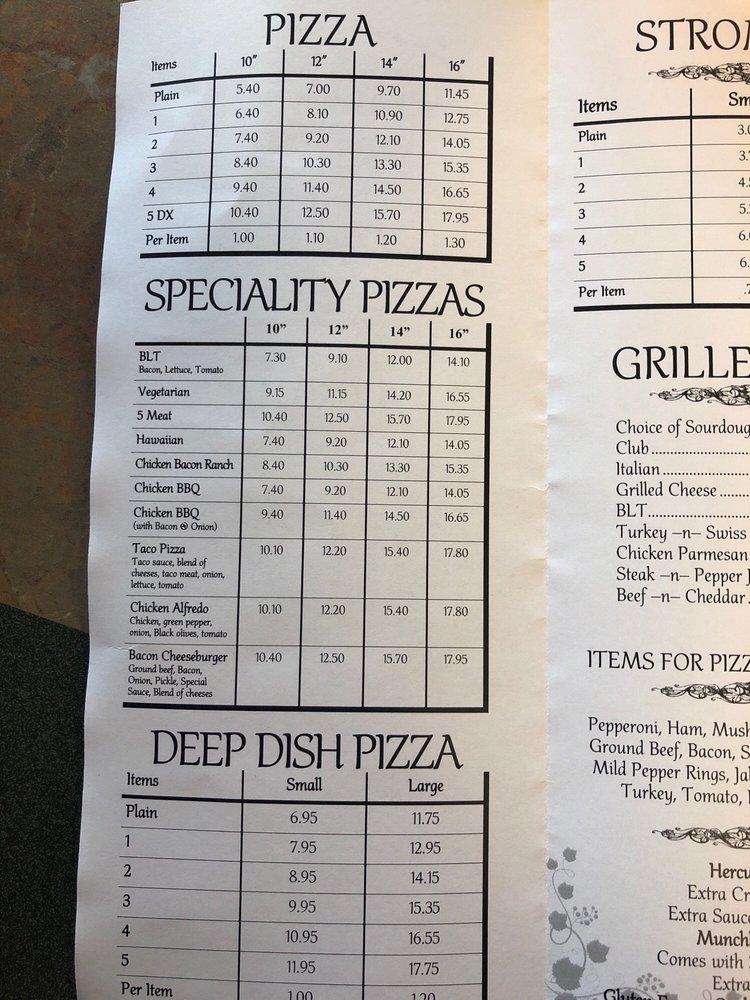 Menu at Pompeii's Pizza pizzeria, Evart