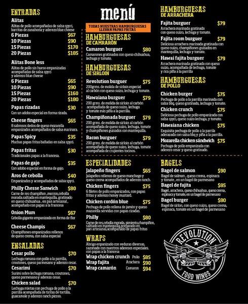 Menu at REVOLUTION FOOD AND WINGS restaurant, Monterrey