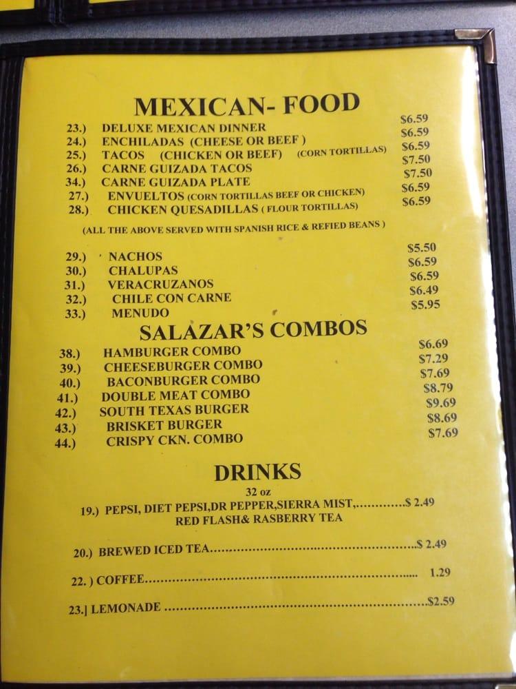 Menu at Salazar's Burgers Y Mas restaurant, Weslaco