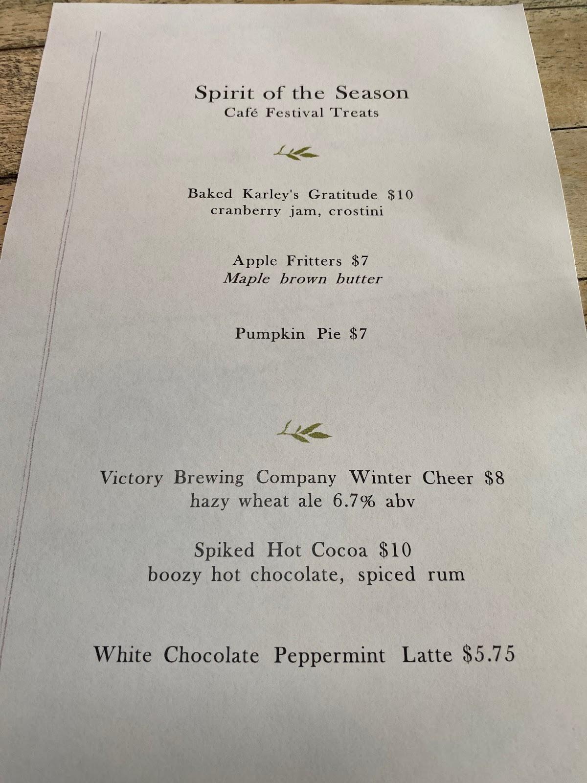 Menu at Terrain Cafe, Westport