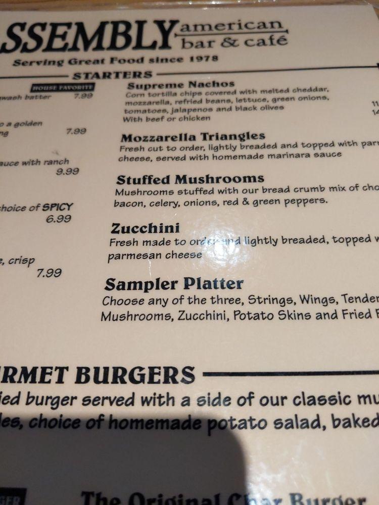 Carta de The Assembly American Bar & Cafe, Hoffman Estates