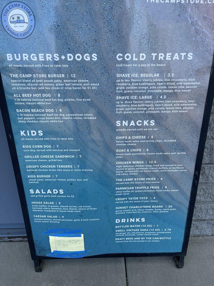 Menu at The Camp Store restaurant, Carlsbad